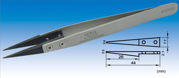 VETUS ESD Replaceable Tip Stainless Steel Tweezers ESD-259 – powerstep